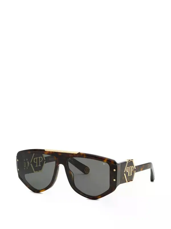 Philipp Plein Logo Plaque Pilot-frame Sunglasses - Brown