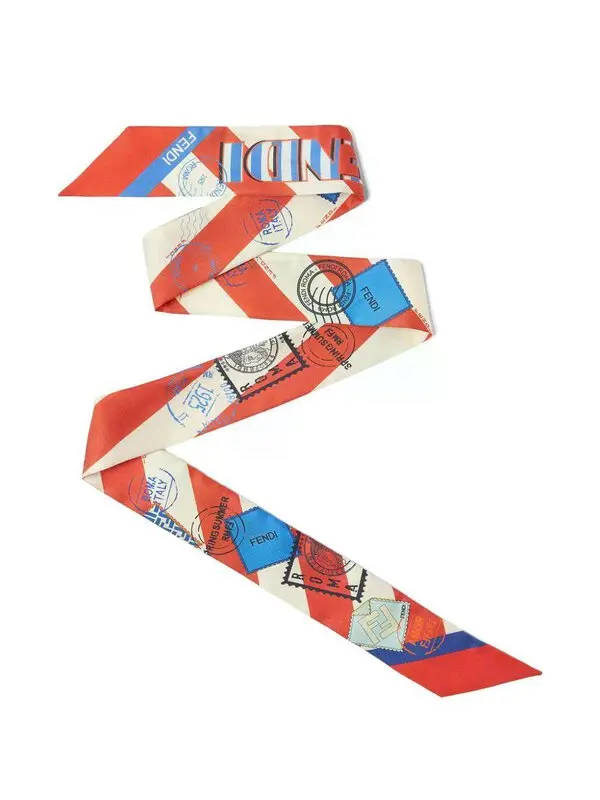 Fendi Stamp-print Striped Scarf - Red