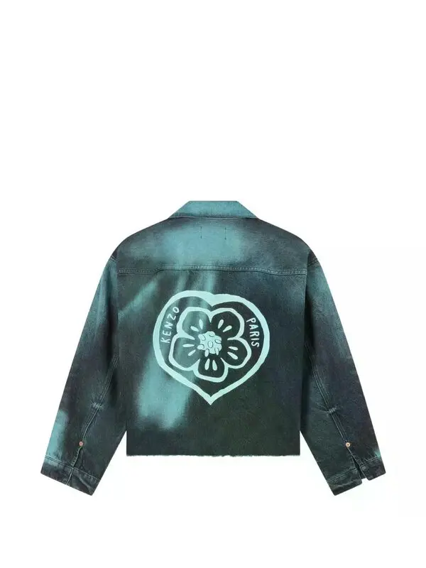 Kenzo Boke Flower Logo Print Raw-cut Denim Jacket