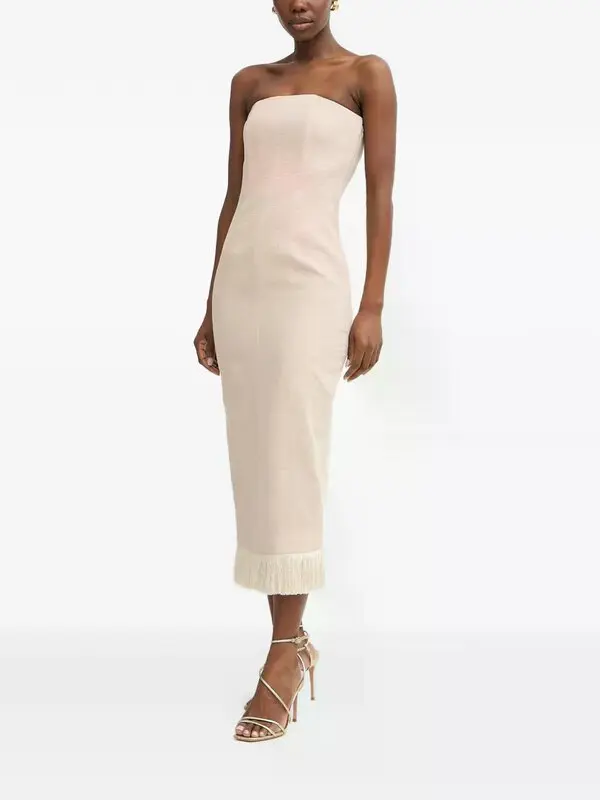 SIMONA CORSELLINI Strapless Fringed Hem Dress