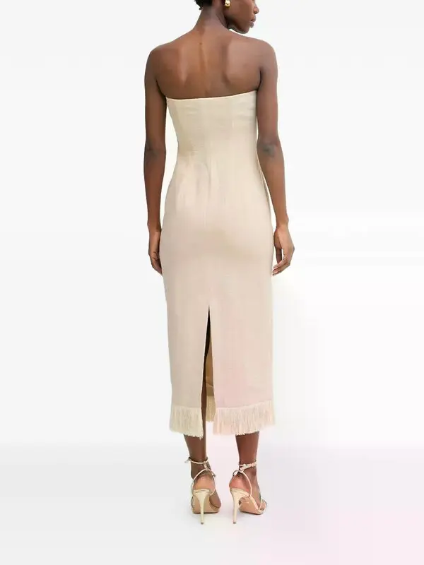 SIMONA CORSELLINI Strapless Fringed Hem Dress