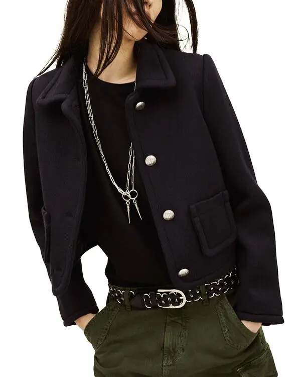 Ba&sh Beradith Cropped Jacket - Navy