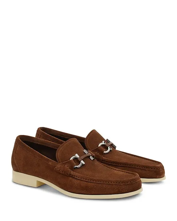 FERRAGAMO Gancini Ornament Loafers - Mid Brown/white