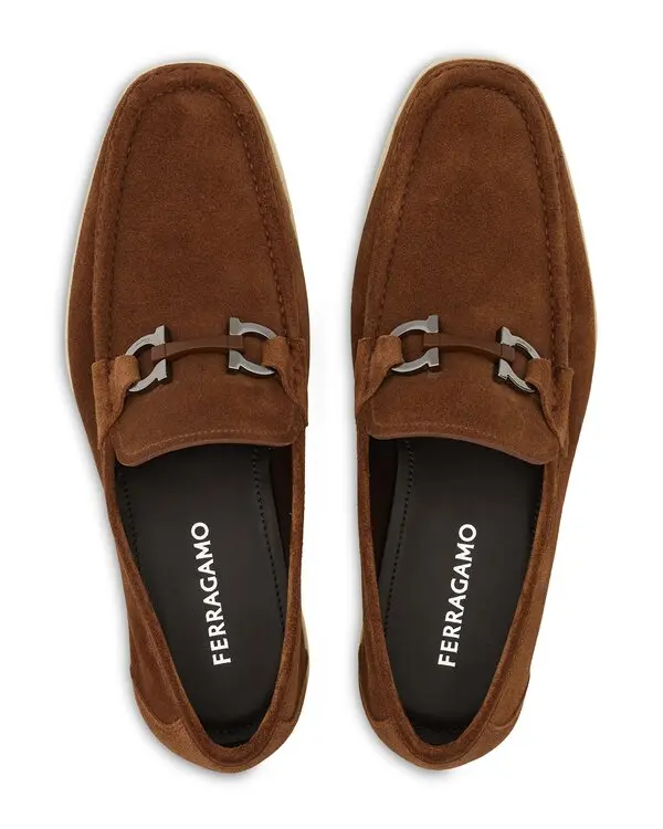 FERRAGAMO Gancini Ornament Loafers - Mid Brown/white