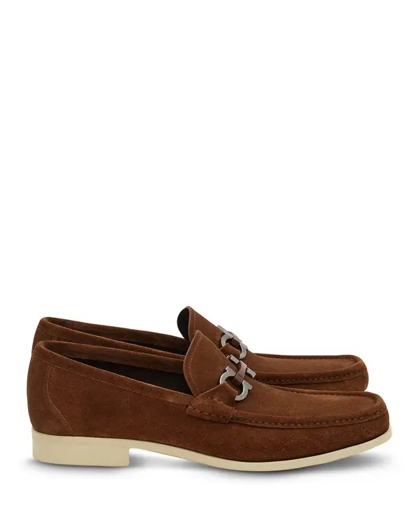 FERRAGAMO Gancini Ornament Loafers - Mid Brown/white
