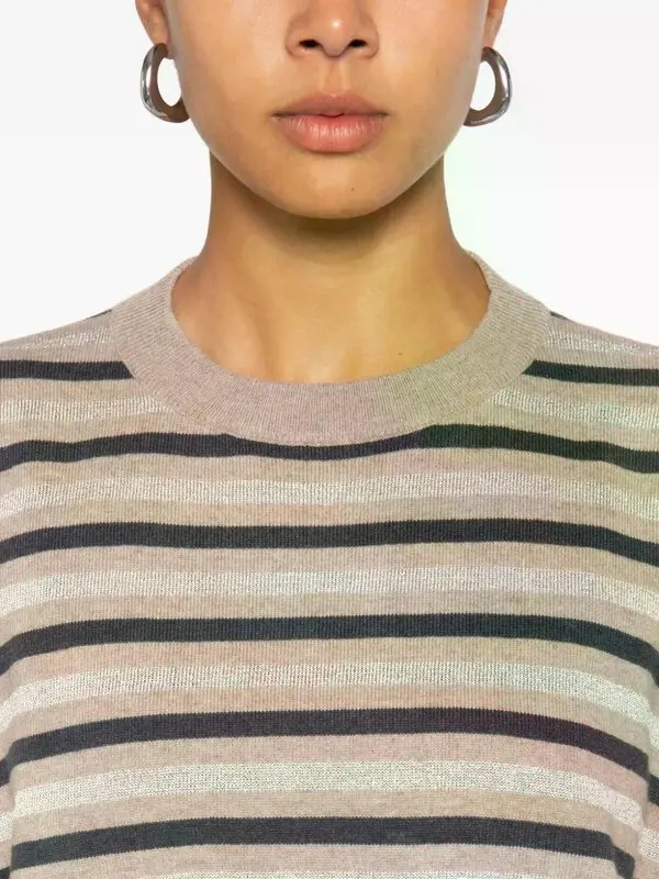 Brunello Cucinelli Horizontal Stripe Crew Neck Sweater