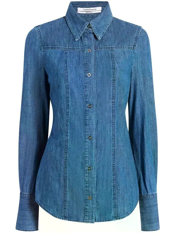 Another Tomorrow Indigo Chambray Slim-cut Shirt