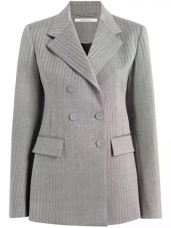 Another Tomorrow Herringbone Double-breasted Blazer