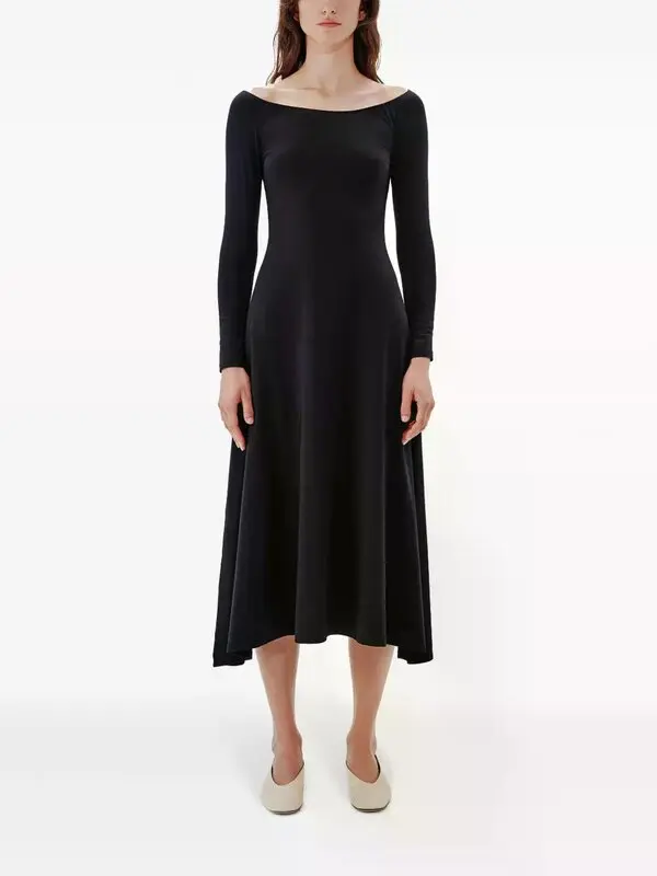 Another Tomorrow Boat Neck Long Sleeve Midi Dress