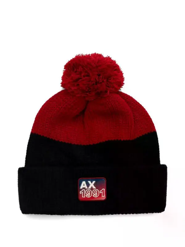 Armani Exchange Logo Patch Beanie - Red
