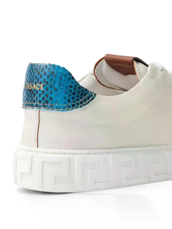 Versace Greca Leather Low-top Sneakers With Embossed Python Detail