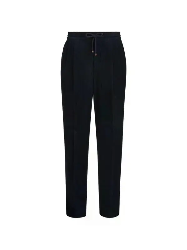 Brunello Cucinelli Garment-dyed Cotton Corduroy Trousers With Double Pleats - Blue