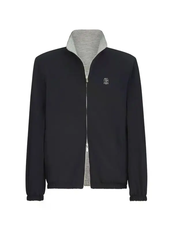 Brunello Cucinelli Reversible Bonded Nylon & Cashmere Blend Jacket With Logo Detail