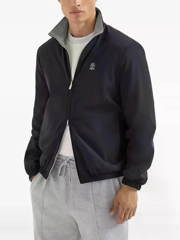 Brunello Cucinelli Reversible Bonded Nylon & Cashmere Blend Jacket With Logo Detail