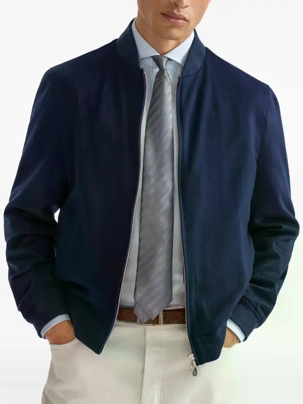 Brunello Cucinelli Lightweight Cashmere Flannel Bomber Jacket