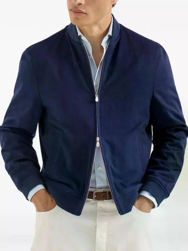 Brunello Cucinelli Lightweight Cashmere Flannel Bomber Jacket