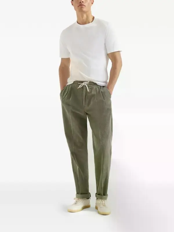 Brunello Cucinelli Garment-dyed Cotton Narrow-wale Corduroy Trousers - Green