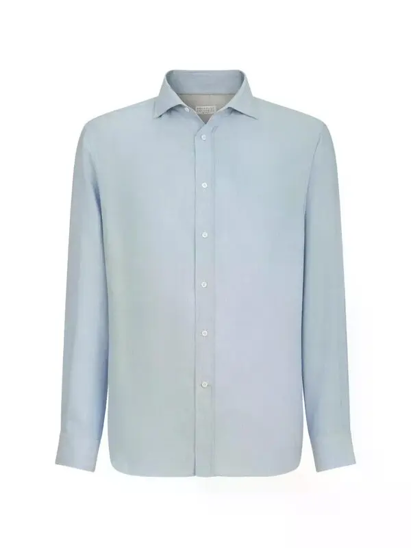 Brunello Cucinelli Cotton And Cashmere Denim-effect Diagonal Shirt With Spread Collar
