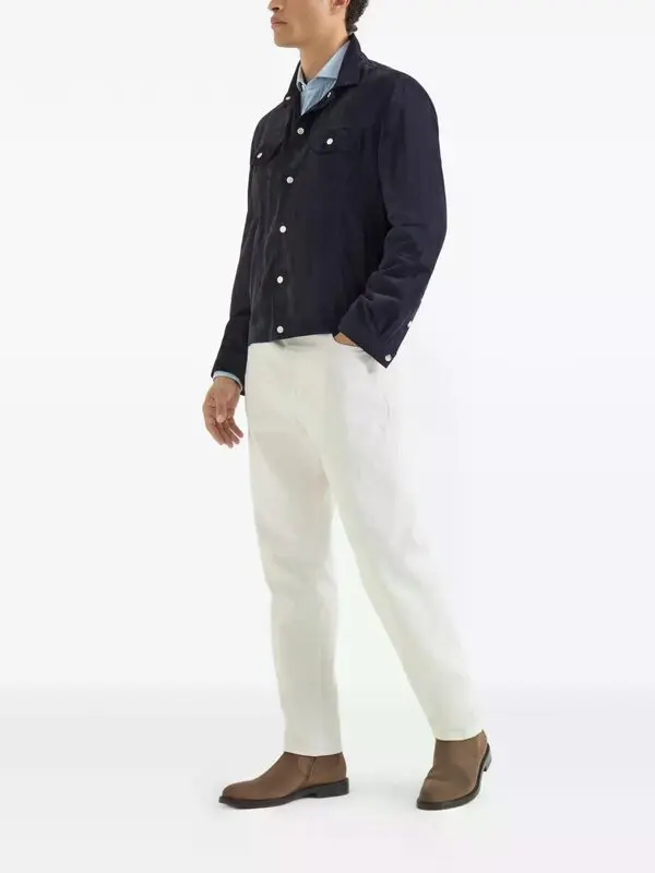 Brunello Cucinelli Cotton And Cashmere Denim-effect Diagonal Shirt With Spread Collar