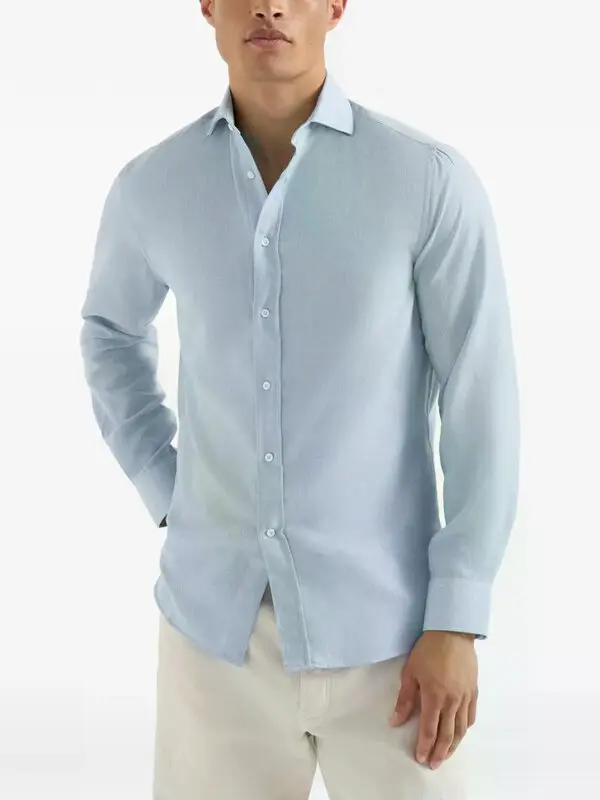 Brunello Cucinelli Cotton And Cashmere Denim-effect Diagonal Shirt With Spread Collar