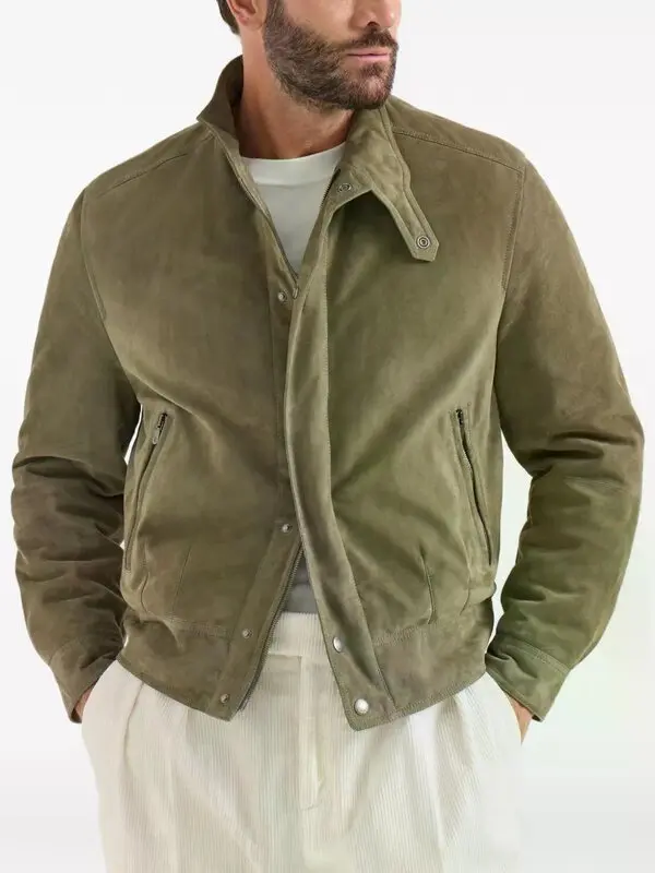 Brunello Cucinelli Suede Outerwear Jacket With Thermore® Padding And Stand Collar