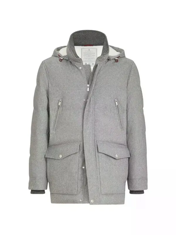 Brunello Cucinelli Bonded Wool Flannel Down Parka With Detachable Hood