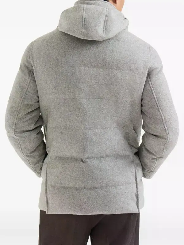 Brunello Cucinelli Bonded Wool Flannel Down Parka With Detachable Hood