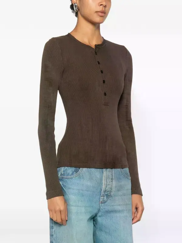 Citizens Of Humanity Drea Waffle-knit Henley Top - Green