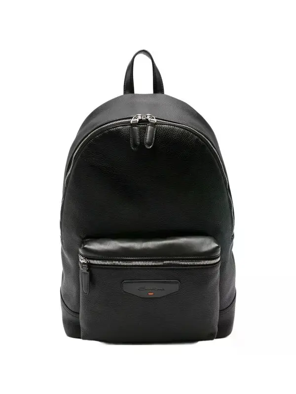 Santoni Grained Leather Backpack - Black
