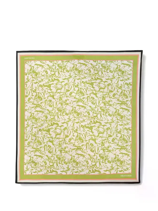 TRUSSARDI Greyhound-print Border-stripe Scarf - Neutrals