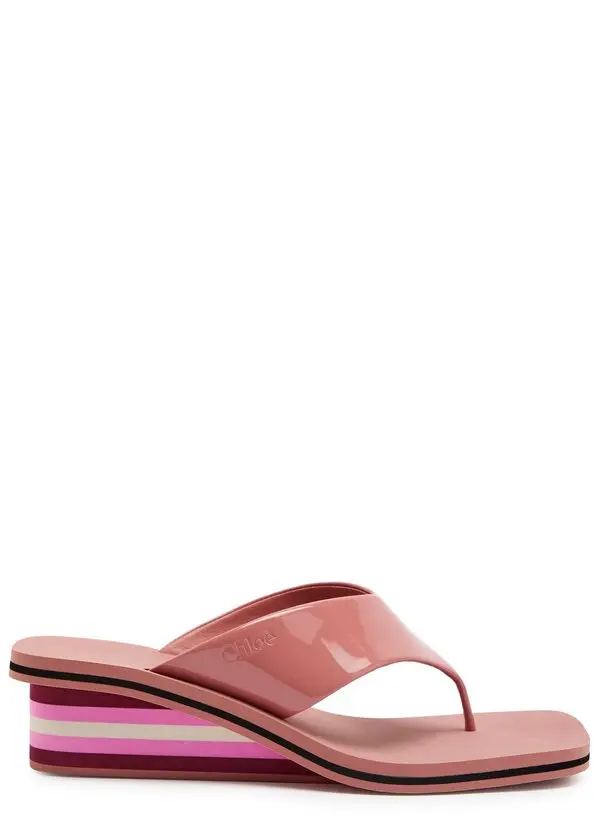 Chloé Patent Leather Wedge Sandals - Pink