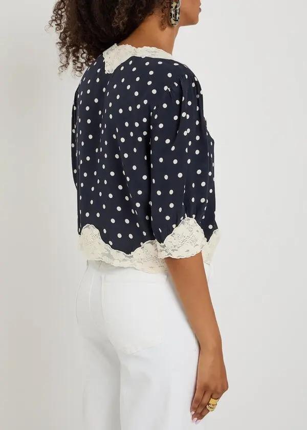 Rixo Ursula Polka Dot Puff Sleeve Top