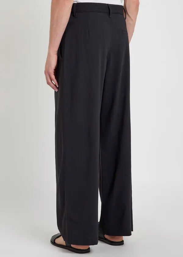 LEMAIRE Wide-leg Pleated Cotton Trousers - Black