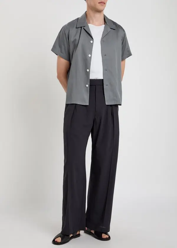 LEMAIRE Wide-leg Pleated Cotton Trousers - Black