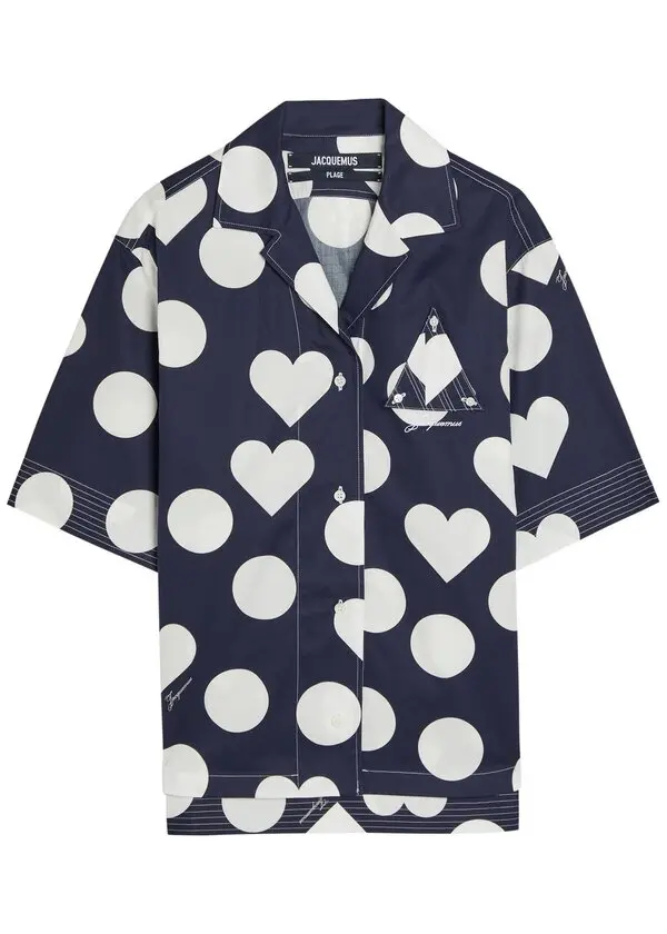 Jacquemus La Chemise Marin Polka Dot Cotton-poplin Shirt - Navy