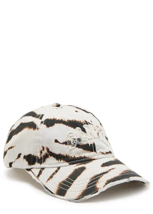 GANNI Logo-appliqué Zebra-print Cotton Cap - Cream