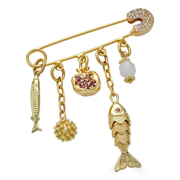 LONI PAUL JEWELRY Fish & Pomegranate Charm Brooch - Gold