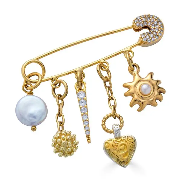 LONI PAUL JEWELRY Celestial Brooch With Charms - Gold/white/silver