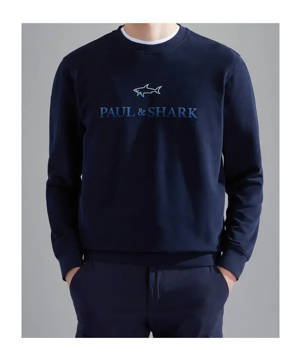 PAUL  SHARK Paul & Shark Flocked Logo Round Neck Long Sleeve Sweater