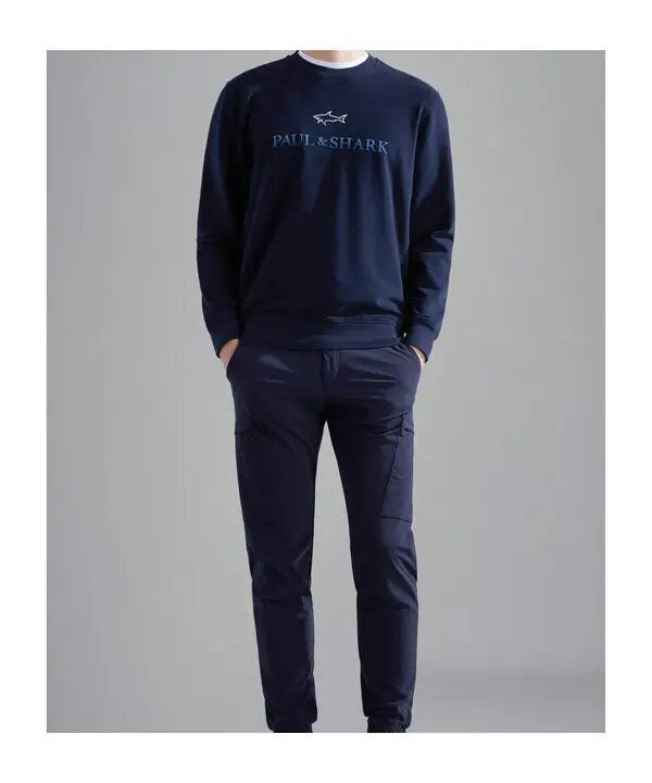 PAUL  SHARK Paul & Shark Flocked Logo Round Neck Long Sleeve Sweater