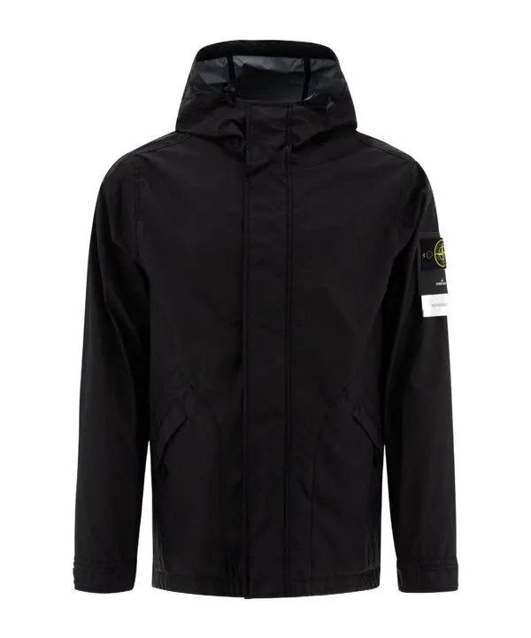 Stone Island Hooded Jacket With Compass Patch - Black