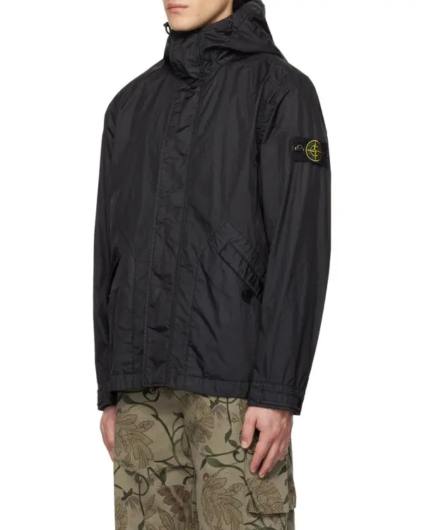 Stone Island Hooded Jacket With Compass Patch - Black