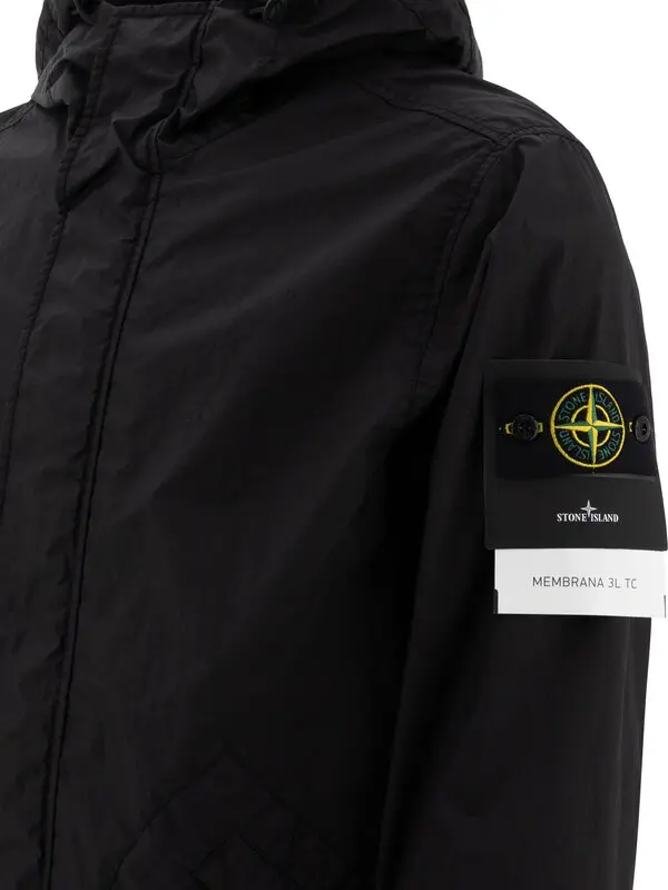 Stone Island Hooded Jacket With Compass Patch - Black