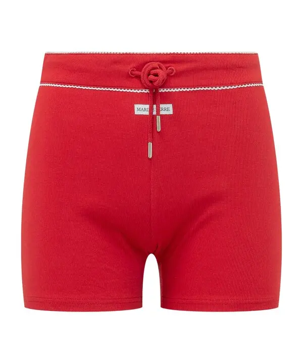 MARINE SERRE Light Ribbed Jersey Drawstring-waist Mini Shorts - Red