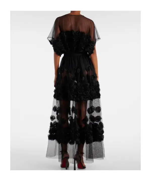 Norma Kamali Floral-appliqué Tulle Midi Dress