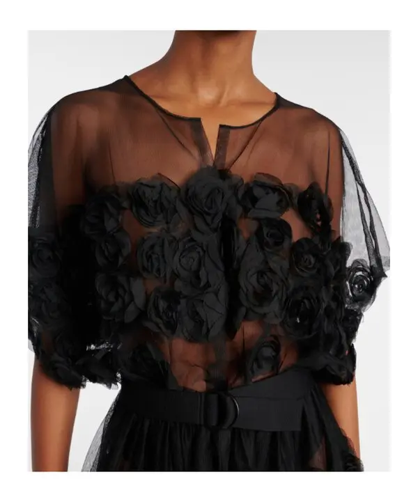 Norma Kamali Floral-appliqué Tulle Midi Dress