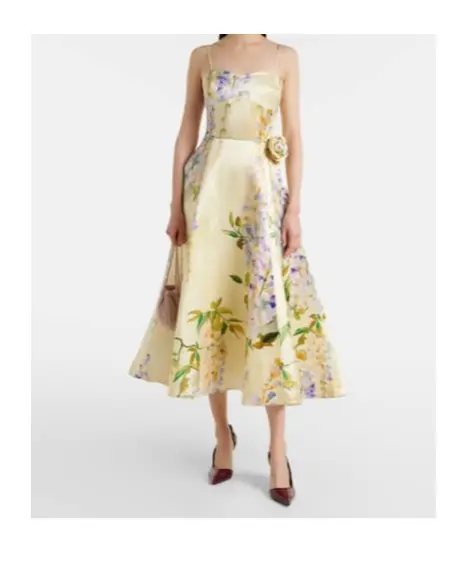 LEO Mariela Linen And Silk Floral Midi Dress