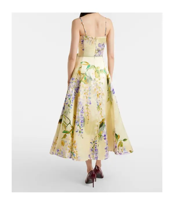 LEO Mariela Linen And Silk Floral Midi Dress