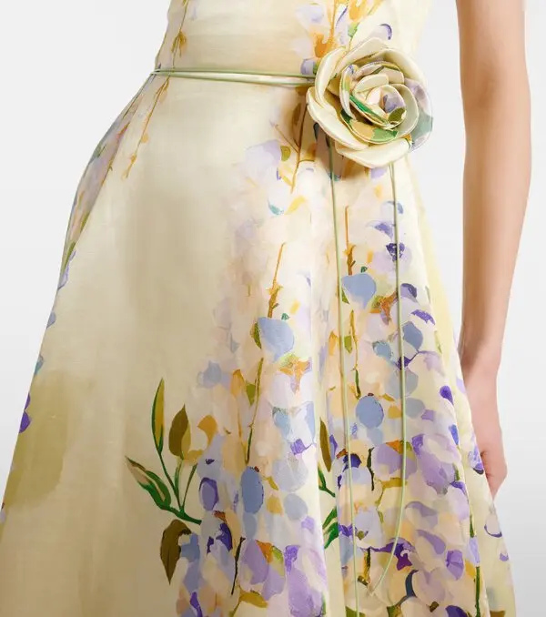 LEO Mariela Linen And Silk Floral Midi Dress