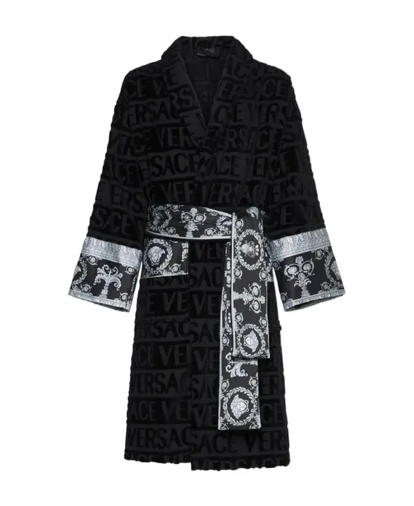 Versace Barocco Detail Shawl Collar Robe - Black